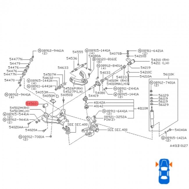 NISSAN 54560-01G00 BUJE MESETA INFERIOR NISSAN D21 2.4 96-07 4WD